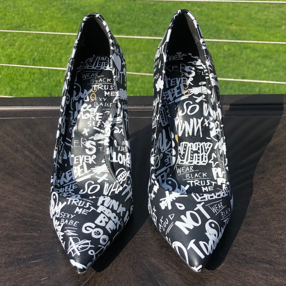 Aldo Black And White Graffiti Heel - Gem
